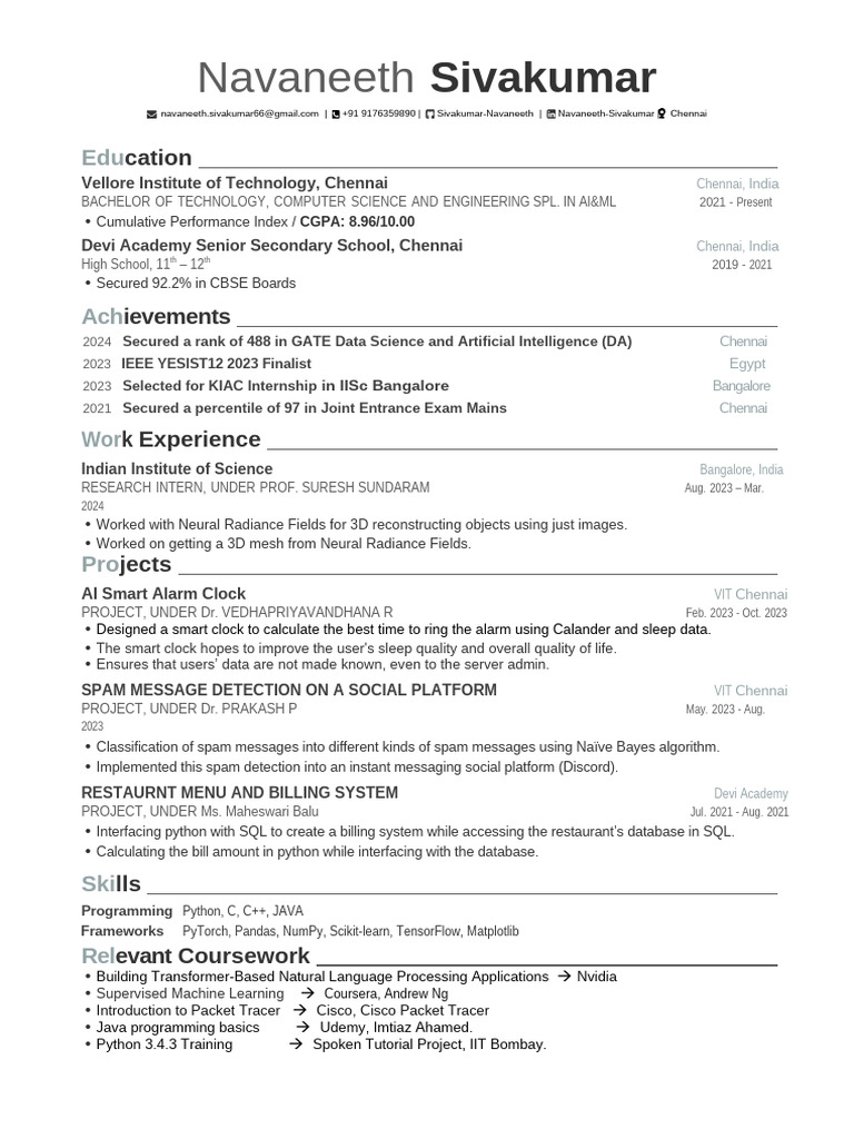 Navaneeth Sivakumar Resume | PDF | Python (Programming Language) | Computing