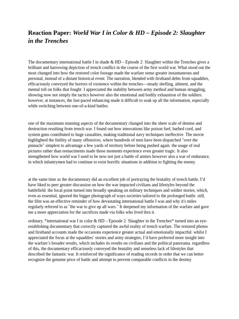 Reaction Paper John Coleman | PDF | Trench Warfare | Battles
