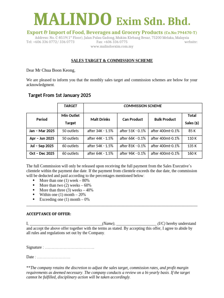 Sales Target & Commision Scheme | PDF | Payments | Taxes