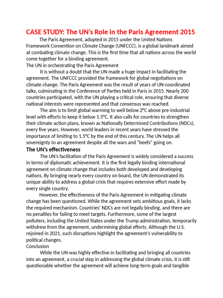 UN's Impact on the Paris Agreement 2015 | PDF | Climate Change ...
