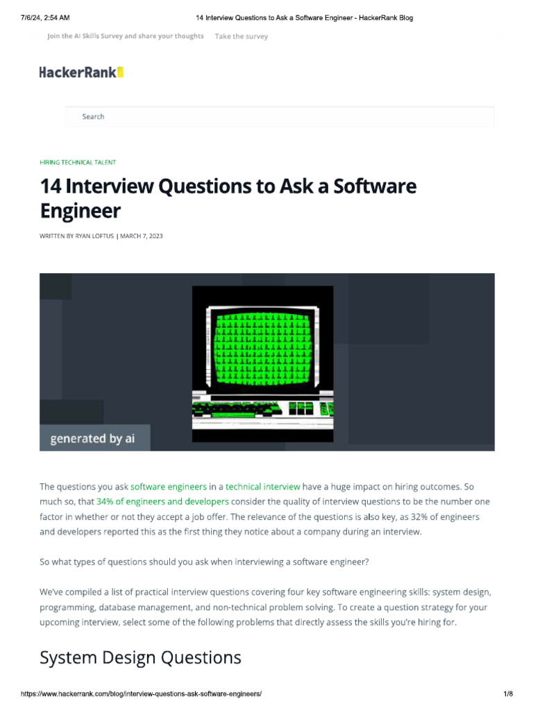 14 Interview Questions To Ask A Software Engineer | PDF