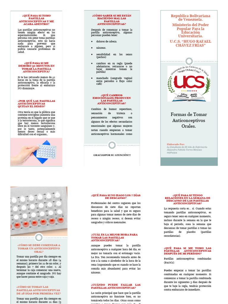 Triptico UCS | PDF | Control de la natalidad | Píldora anticonceptiva oral combinada