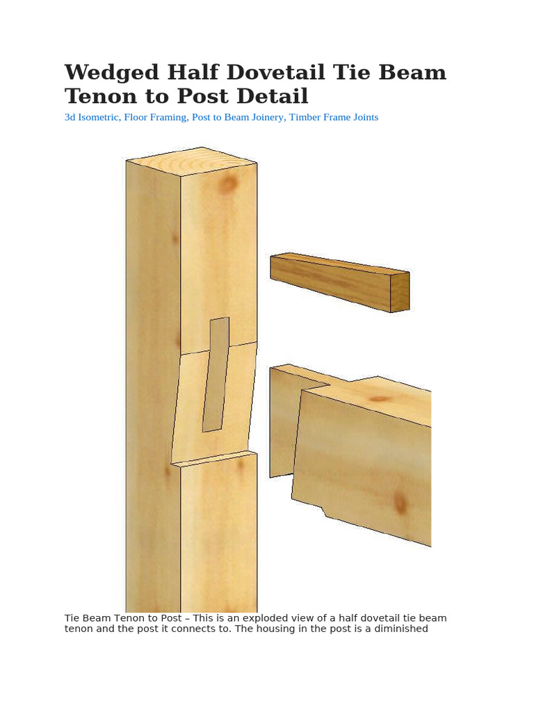 Wedged Half Dovetail Tie Beam Tenon To Post Detail | PDF