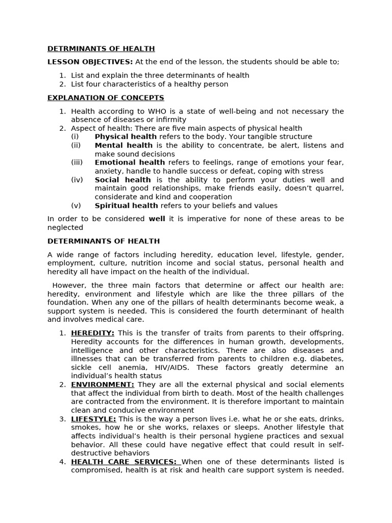 Week 1 Detrminants of Health | PDF | Mental Health | Psychological Concepts