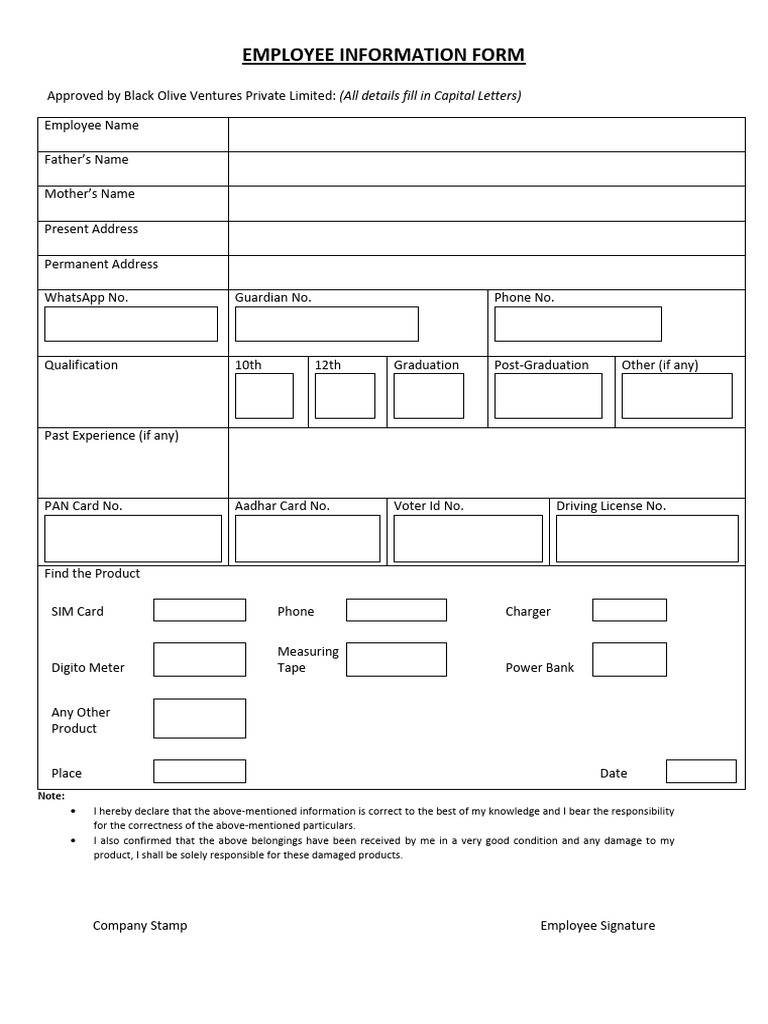 Employee Information Form and EPF Form | PDF