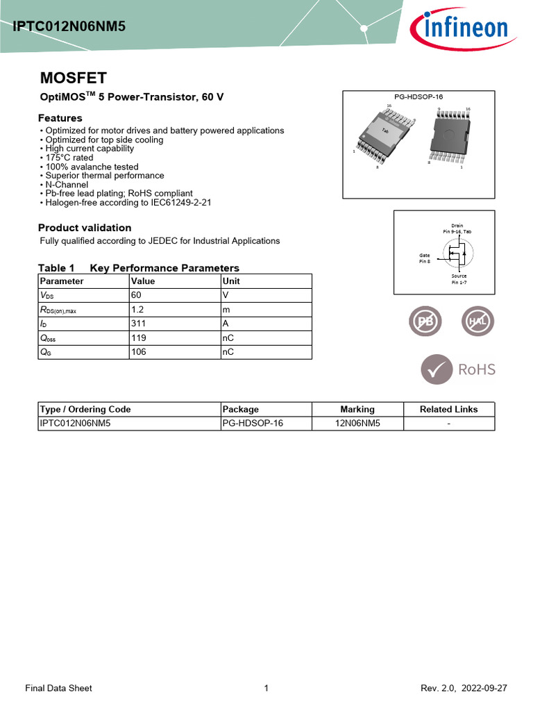 60V OptiMOS Power Transistor Data Sheet | PDF | Printed Circuit Board ...