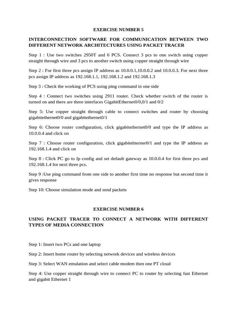 CN LAB Exercises 5 6 and 11 Steps | PDF | Router (Computing) | Network Switch