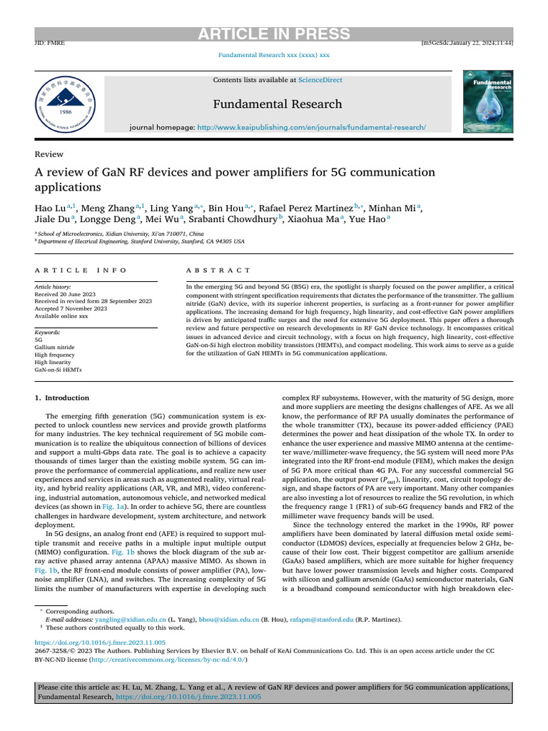 A Review of GaN RF Devices and Power Amplifiers For 5G Communication ...