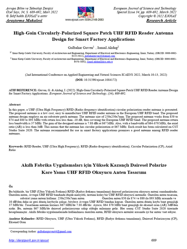 High-Gain Circularly-Polarized Square Patch UHF RFID Reader Antenna ...