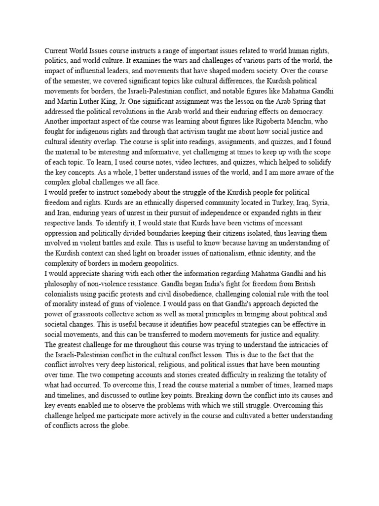 Current World Issues Sem1 Final | PDF | Kurds | Mahatma Gandhi