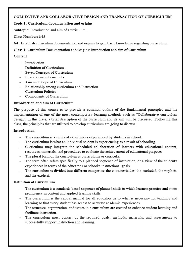 Collective and collaborative design and transaction of curriculum | PDF ...