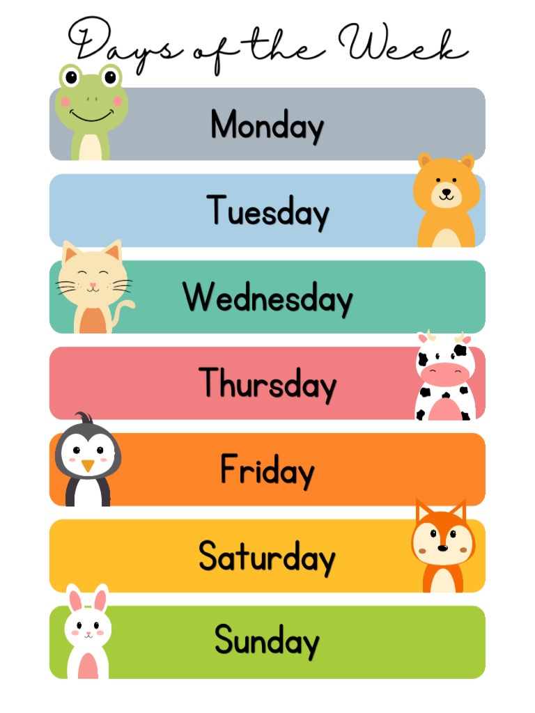 Days of the Week Poster in Orange Pink Blue and Yellow Simple Cute ...