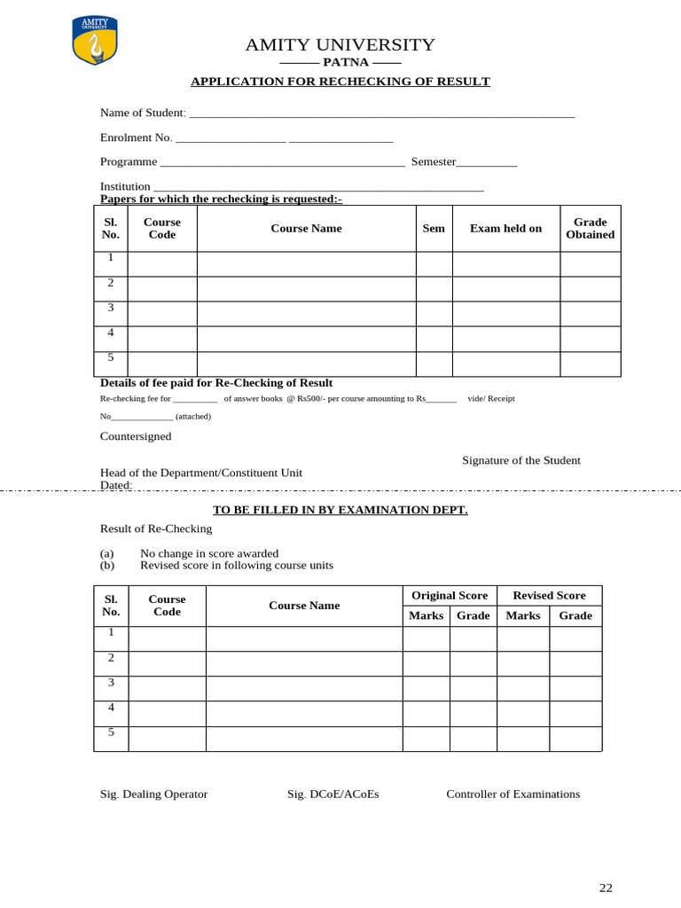 Rechecking Application Form | PDF