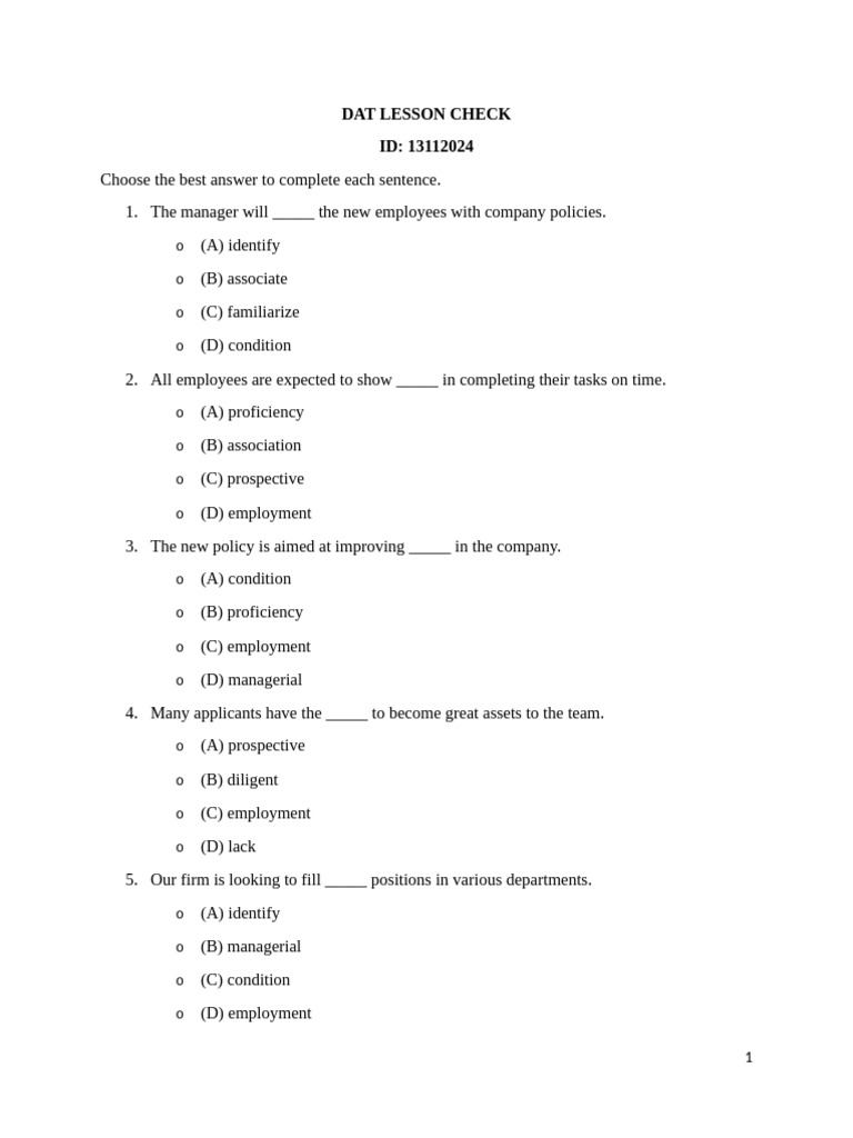 Dat Lesson Check Id 13112024 | PDF | Employment | Economies