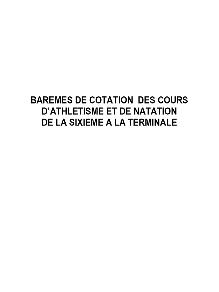 Barèmes de cotation athlétisme/natation | PDF