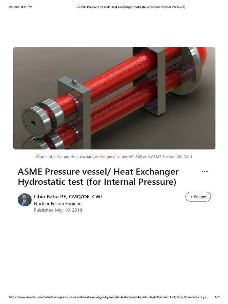 ASME Pressure Vessel - Heat Excc Test (For Internal Pressure) 1 | PDF