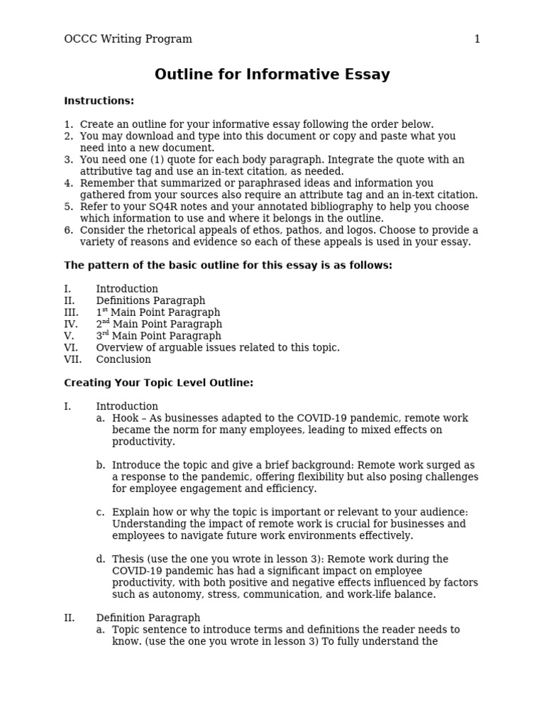 Informative Essay Outline Guide | PDF | Work–Life Balance | Essays