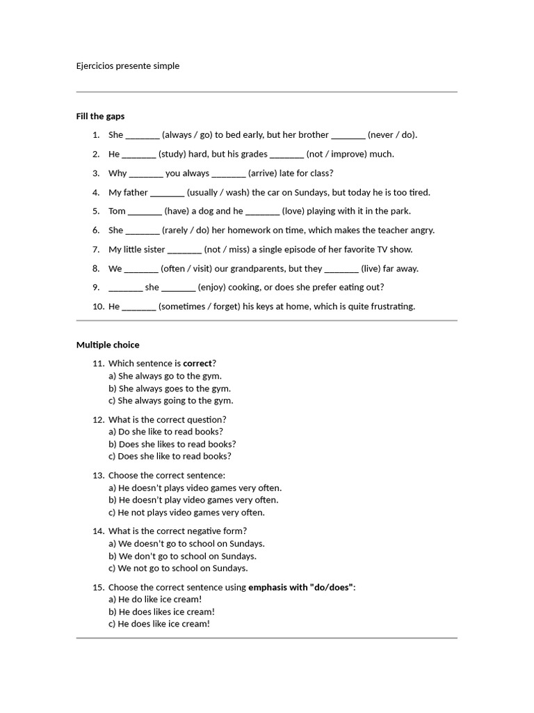 Simple Present Exercises | PDF