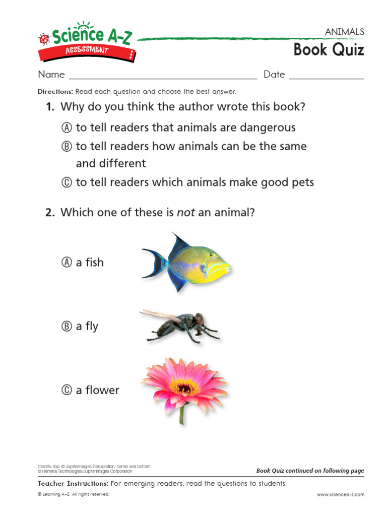 k-2 Animals Book Quiz High | PDF | Inference | Zoology