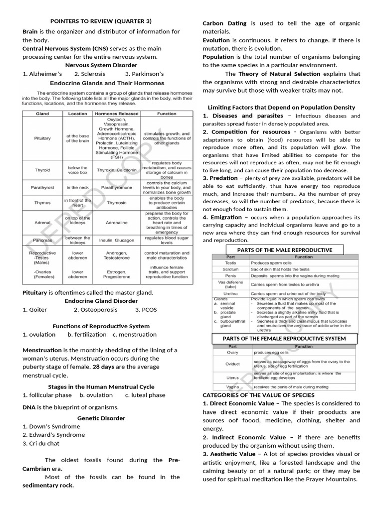 Pointers To Review 3RD Quarter 2 | PDF | Menstrual Cycle | Biology