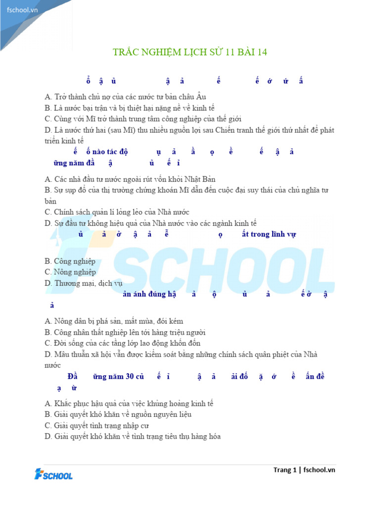 Tong Hop Cau Ho Trac Nghiem Lich Su 11 Bai 14 Co Dap An F83ee444f0 | PDF