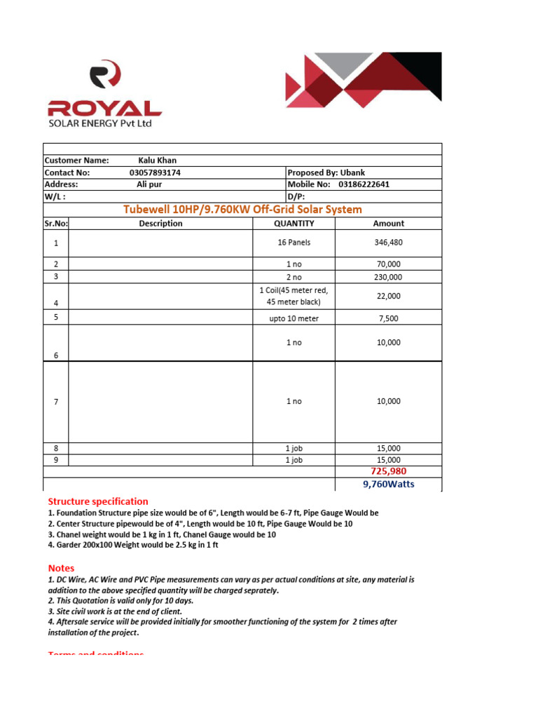 Off-Grid Solar System Quotation | PDF | Equipment | Electricity