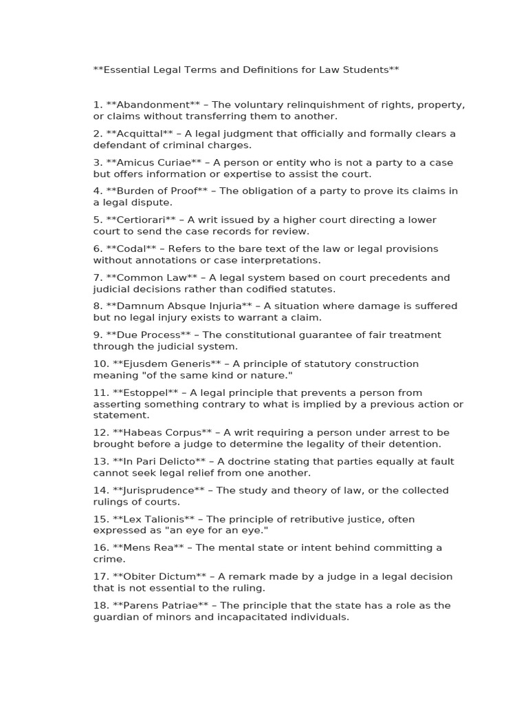 Legal Terms Every Law Student Should Know | PDF