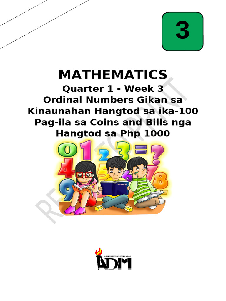 Math3_q1_mod3_Ordinal-Numbers-Coins-and-Bills_v5 | PDF