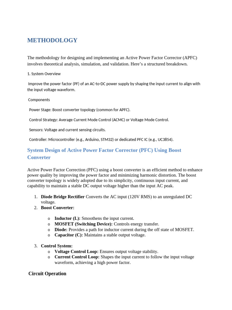 Methodology: System Design of Active Power Factor Corrector (PFC) Using Boost Converter | PDF ...