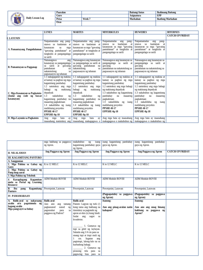 DLL Week 7-Q3 Epp 5 | PDF