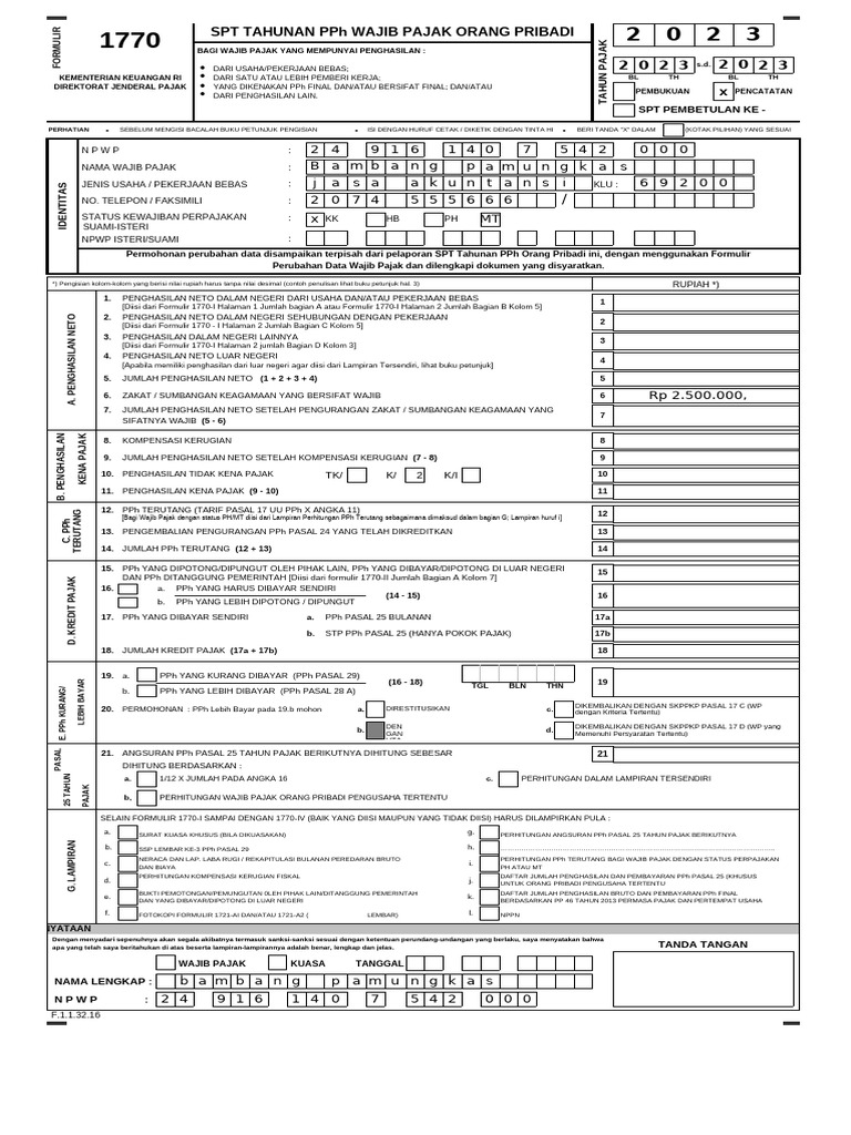 SPT Tahunan PPh Pribadi 2023 | PDF