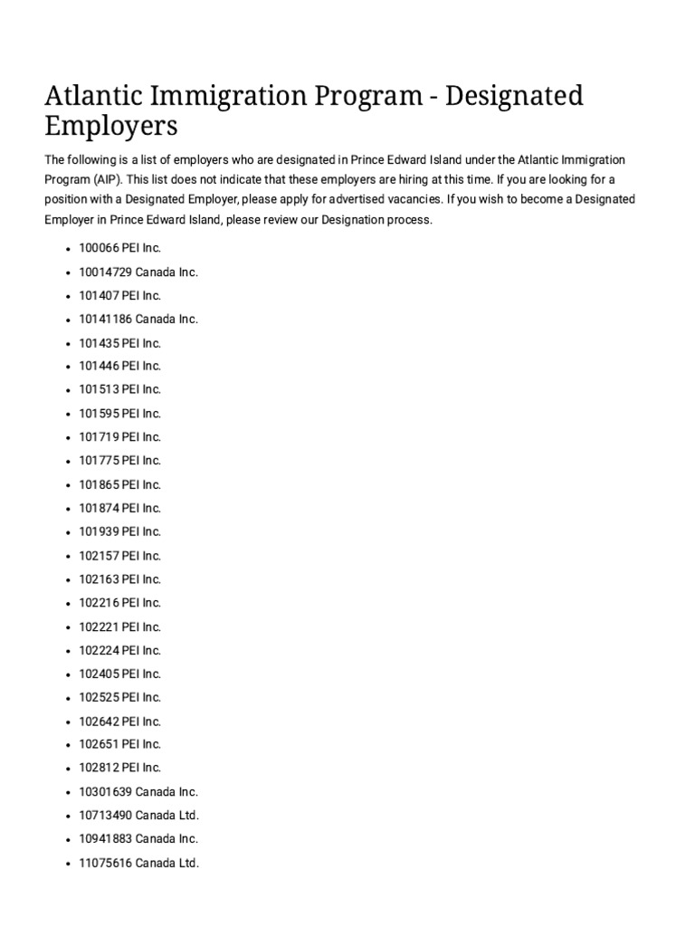 Atlantic Immigration Program - Designated Employers - Government of ...