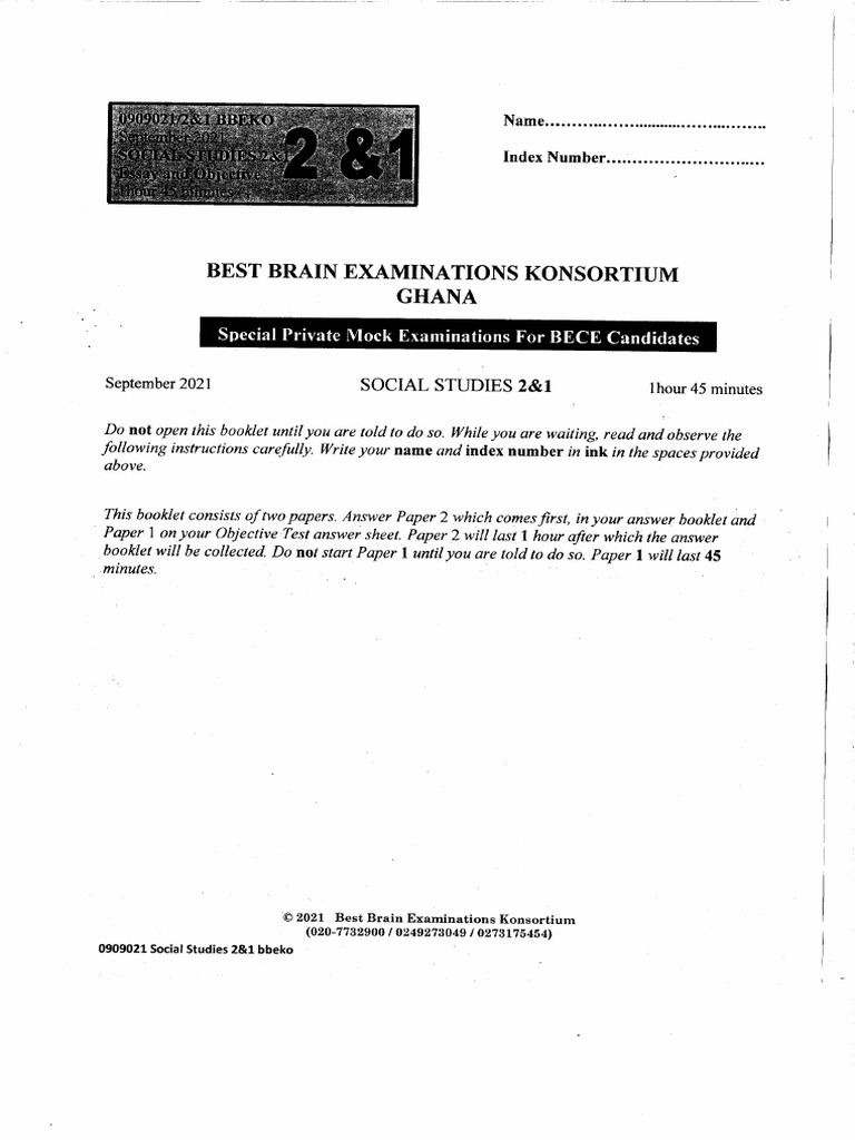 2021 Sept Social Studies Best Brain | PDF | Ghana | Natural Environment
