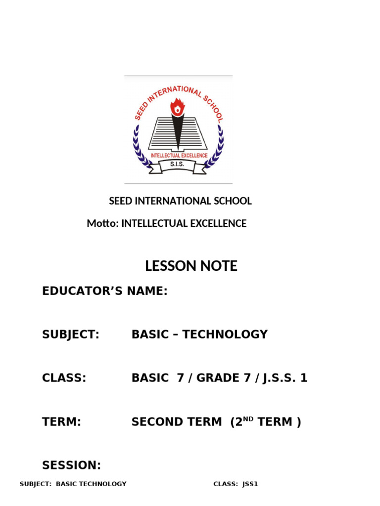 Basic Technology Lesson Plan for JSS1 | PDF | Drawing | Building Materials