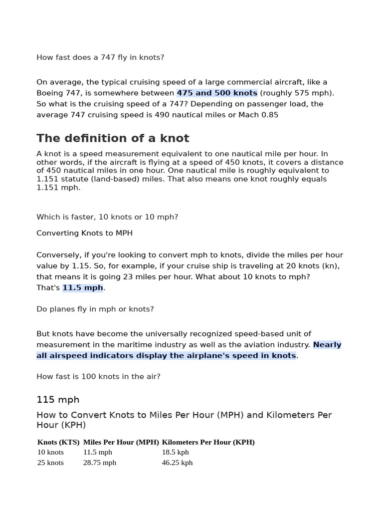 Boeing 747 Speed in Knots | PDF | Airspeed | Aircraft