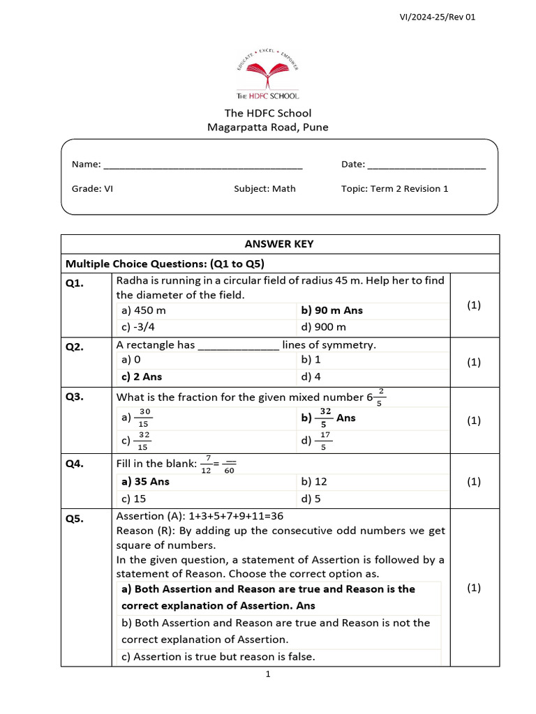 Grade 6 Math Term 2 Answer Key | PDF | Mathematics