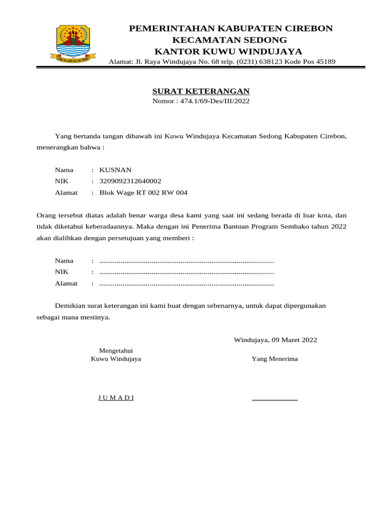 CONTOH SURAT PERNYATAAN PENGALIHAN | PDF