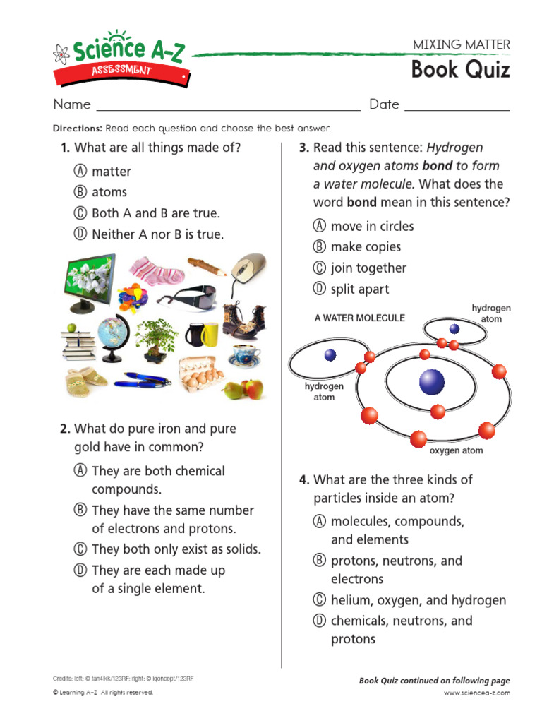 8th Grade Mixing Matter Quiz | PDF | Atoms | Molecules