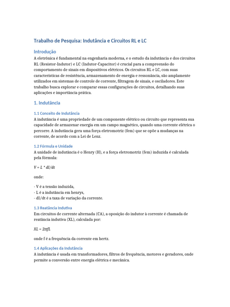 Indutância e Circuitos RL e LC Explicados | PDF | Indutância | Rede ...