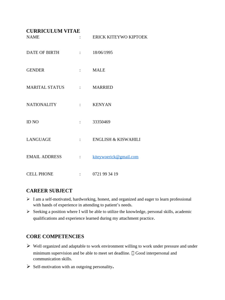 Erick Kiptoek CV: Medical Lab Expert | PDF