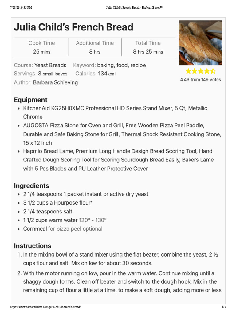 Julia Child's French Bread - Barbara Bakes™ | PDF | Breads | Dough