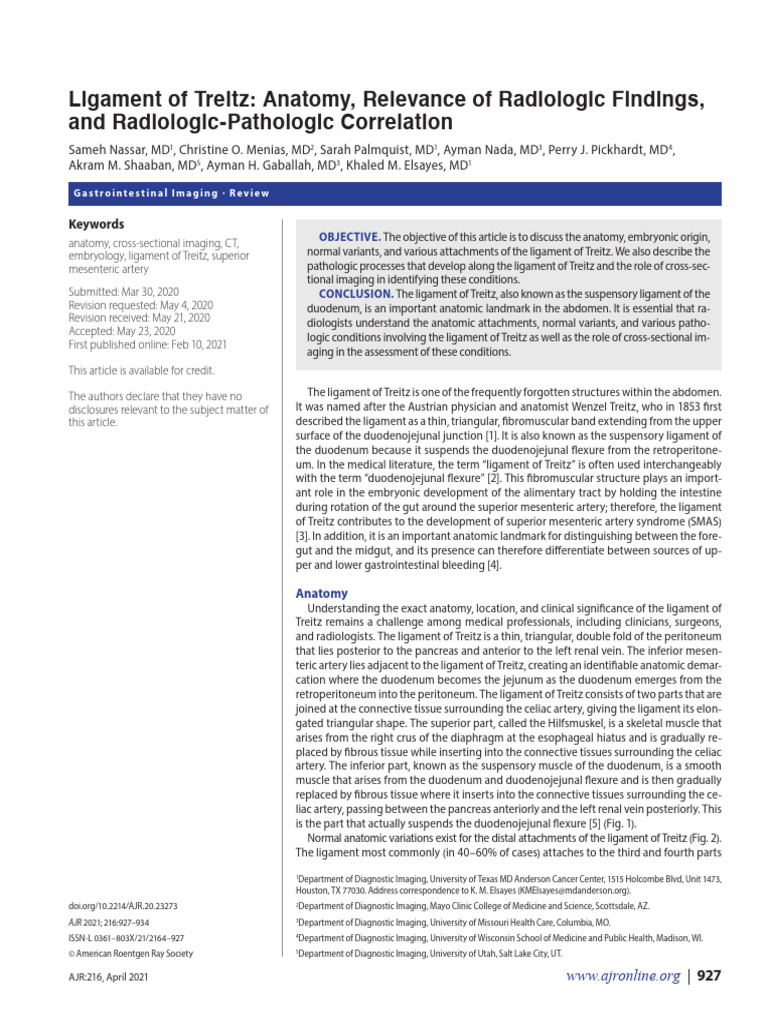 Ligament of Treitz - Anatomy, Relevance of Radiologic Findings, and Radiologic-Pathologic ...