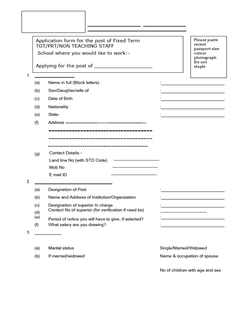 Army Public School Application Format | PDF