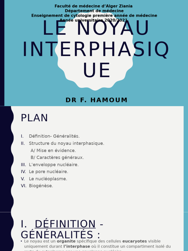 1_ Le Noyau Interphasique ( Généralités ) | PDF | Noyau (biologie ...