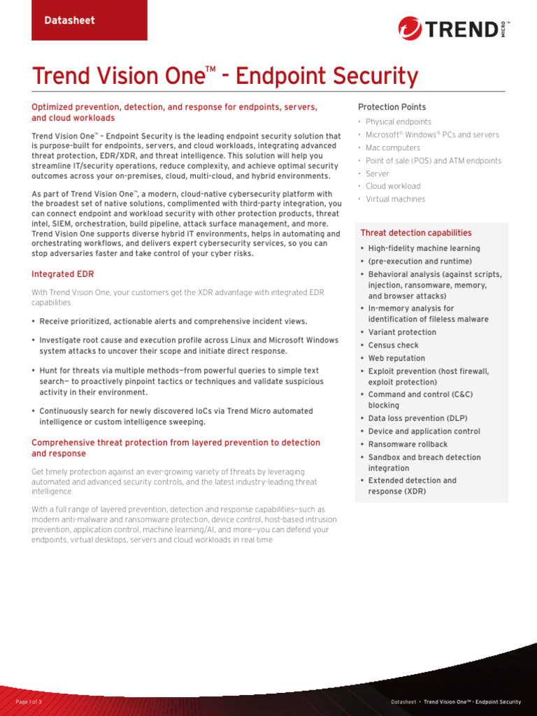 Trend Vision One Endpoint Security Datasheet | PDF | Security ...