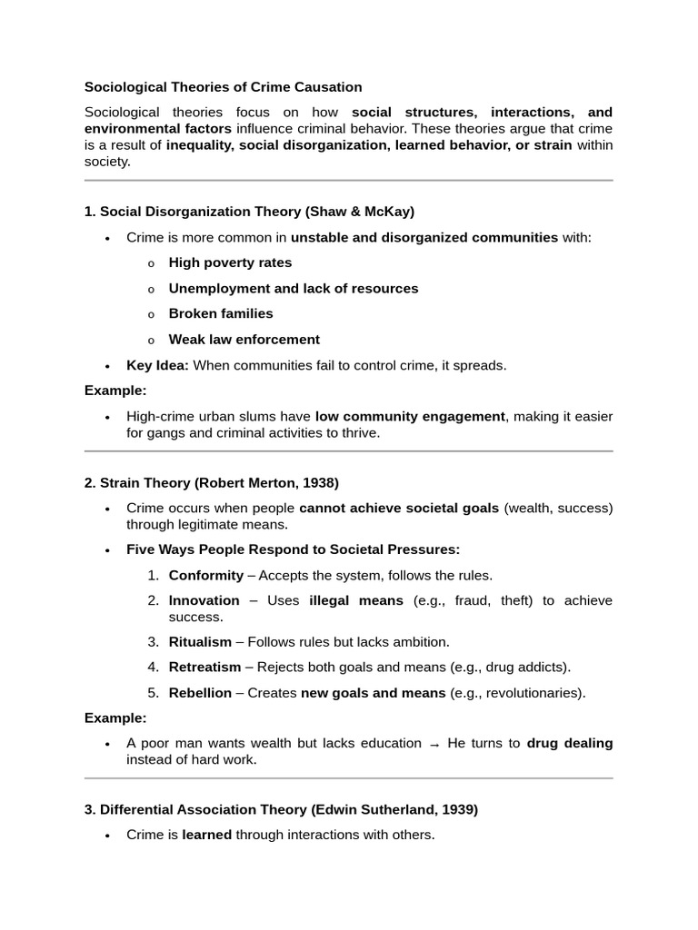 Sociological Theories of Crime Causation | PDF | Crimes | Crime & Violence