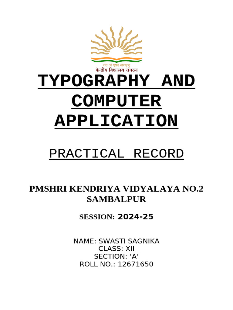 Class XII Typography Record Book | PDF