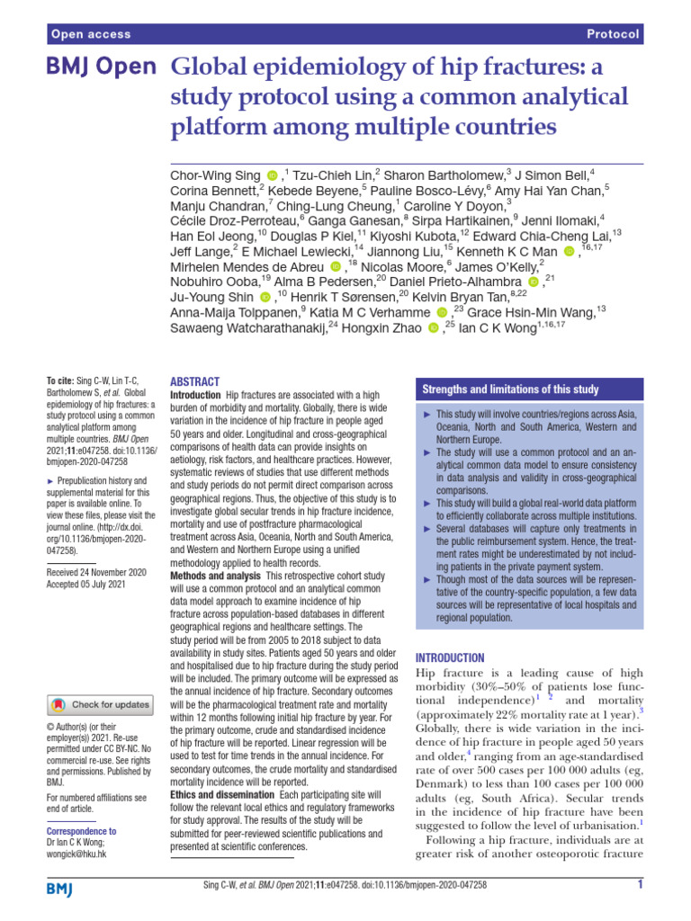 Global Epidemiology of Hip Fractures | PDF | Osteoporosis | Cohort Study