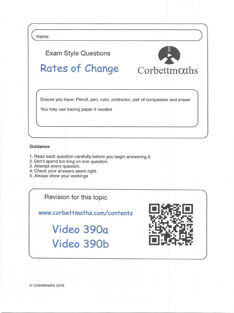 Rates of Change Answers | PDF
