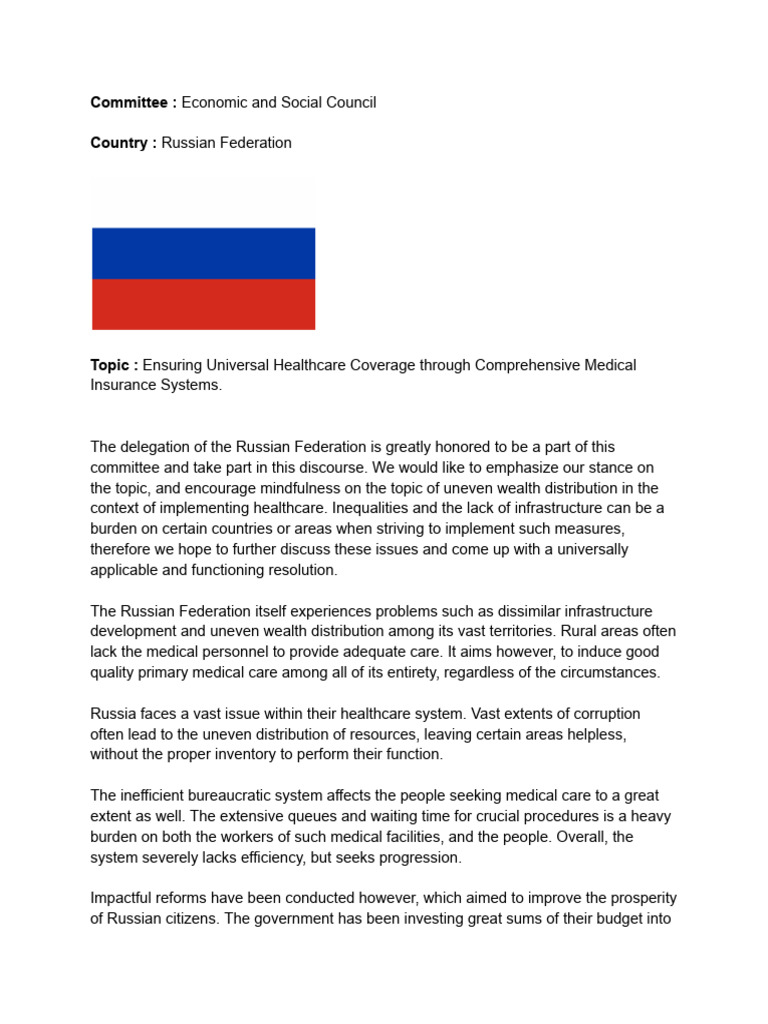 Russian Federation Position Paper | PDF | Health System | Health Care